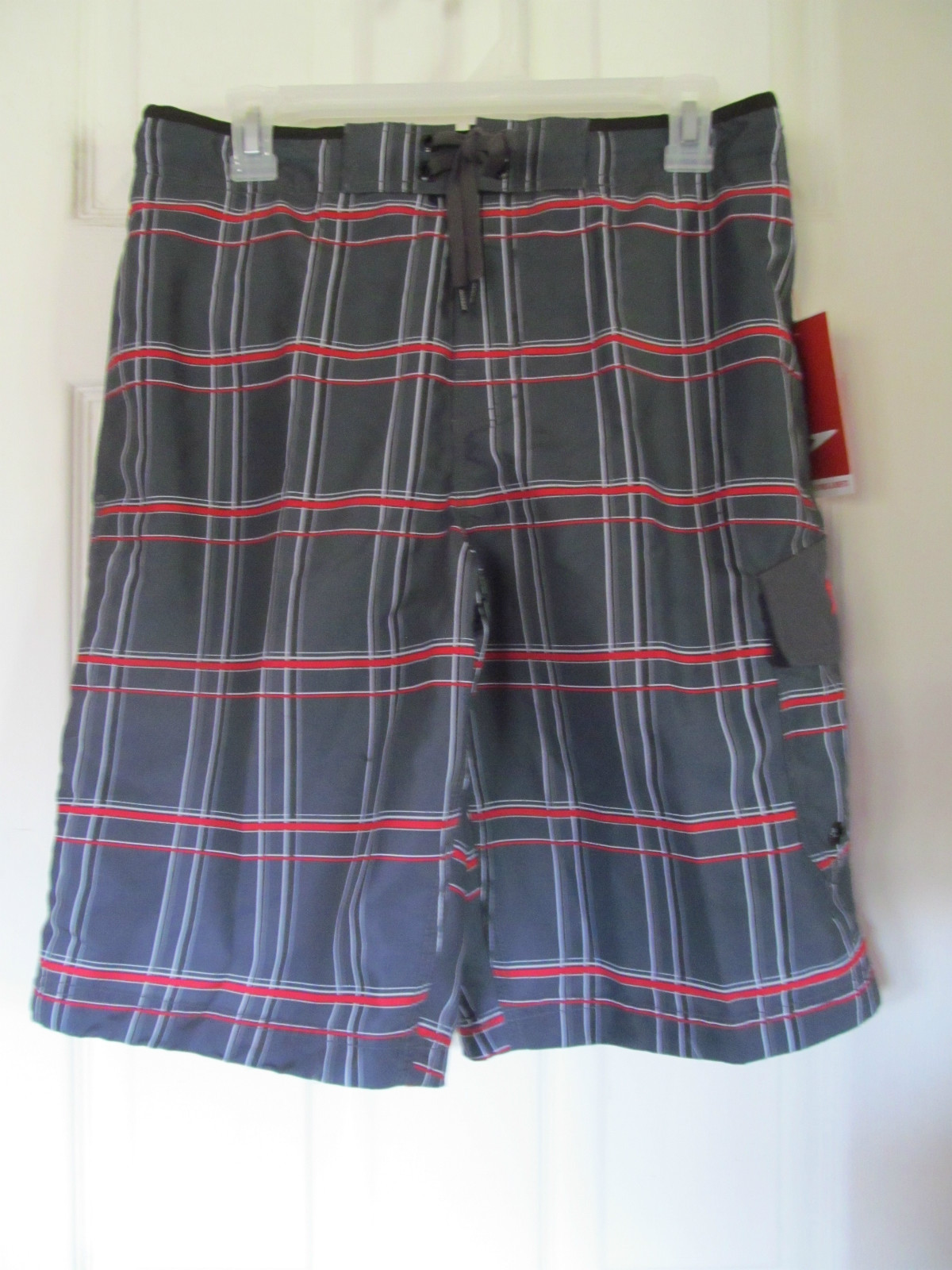 NWT Men's Speedo Charcoal Grey,Red Plaid Stretchband Swimming Trunks ...