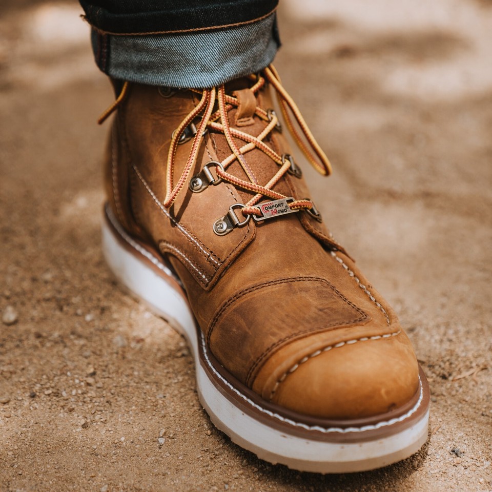 6" Medium Side-Zipper Wedge Boots for Men Soft Moc Toe Motorcycle Work ...