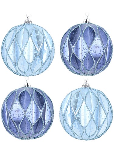 Light & Dark Blue Geometric Pattern Baubles With Glitter Edges - 4 x ...