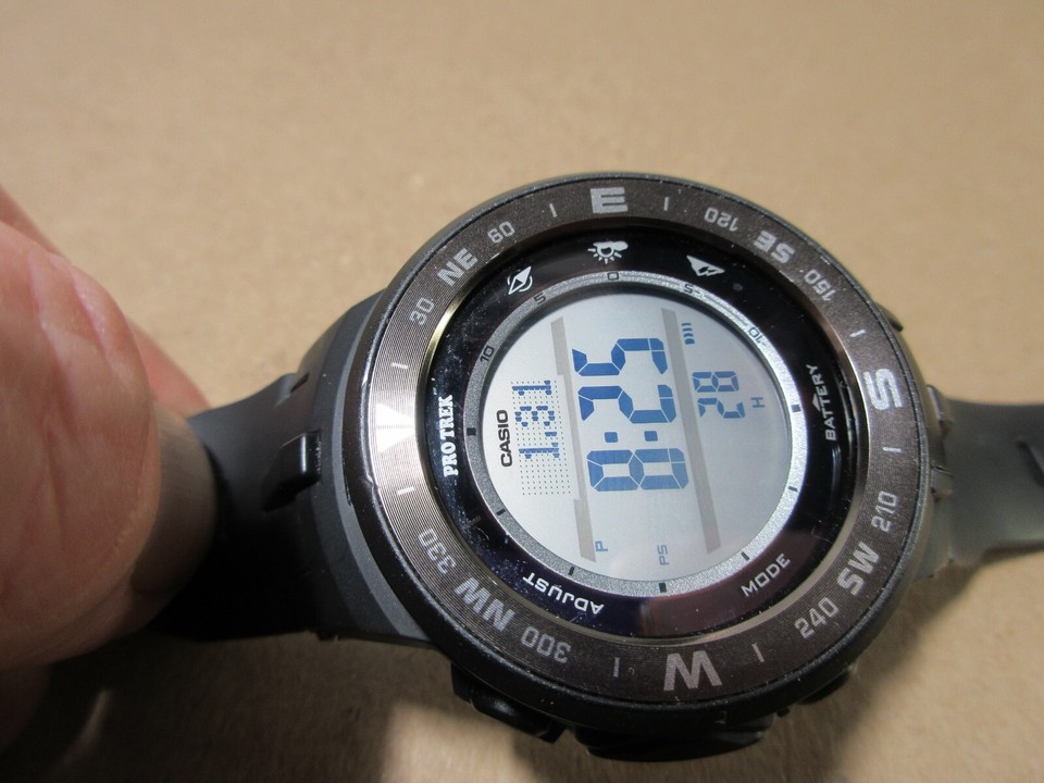 Casio Pro Trek Tide Watch Men 43mm Silver Tone 3443 PRG-330 Tough Solar ...