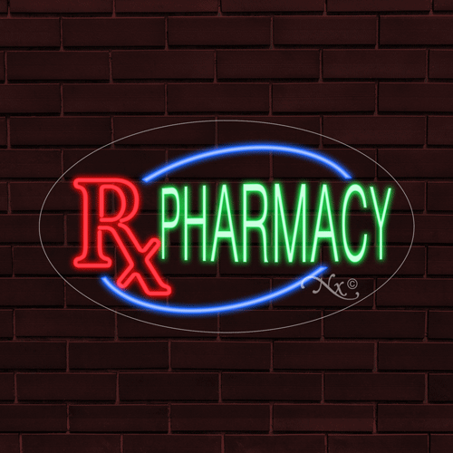 NEW "RX PHARMACY" w/BORDER OVAL 28x16x1 INCH LED FLEX WINDOW INDOOR ...