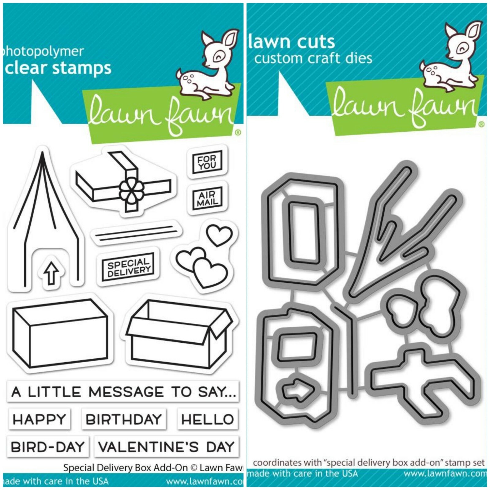 Lawn Fawn "SPECIAL DELIVERY" Clear Stamps & Dies + OPTIONAL BOX ADD-ON ...