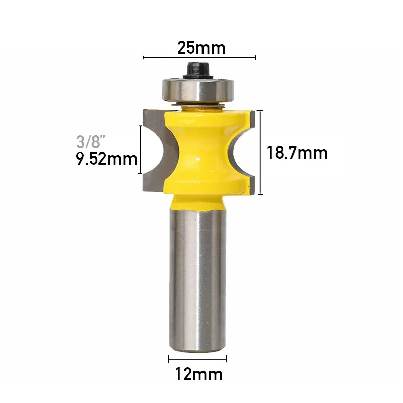 5PC 1/2"Shank Bead Router Bit Set Half Round Bull Nose Radius Bearing ...