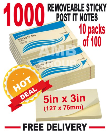 1000 Removable Sticky Notes Post It Notes 127mm x 76mm 5" x 3" (10 ...