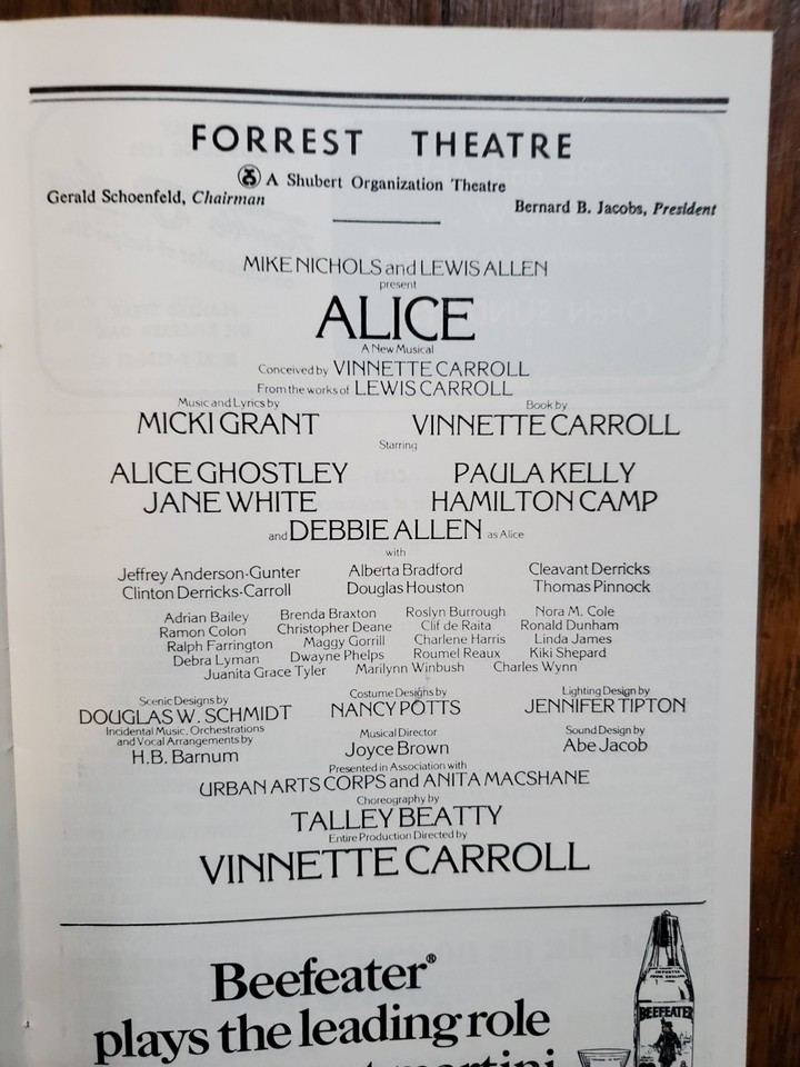 1978 ALICE PLAYBILL--Forrest Theatre--DEBBIE ALLEN, PAULA KELLY, ALICE ...