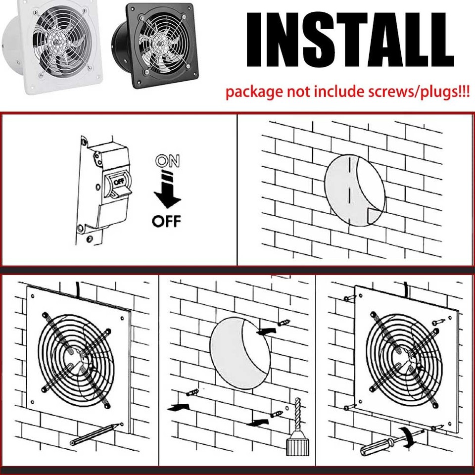 4 inch Exhaust Fan Wall Mounted Vent Fans Ventilation Blower for ...