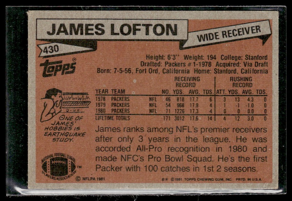 1981 Topps #430 James Lofton Football Card 0601H Condition | eBay