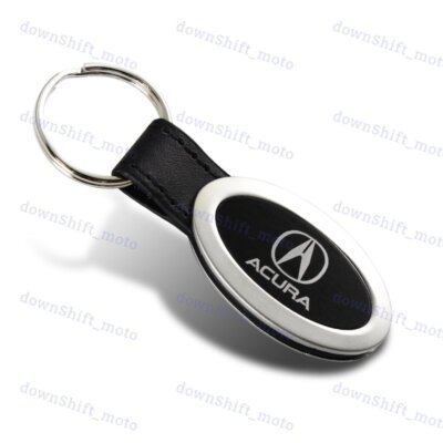Acura Logo Black Oval Leather Chrome Key Fob Key Ring Tag Keychain ...