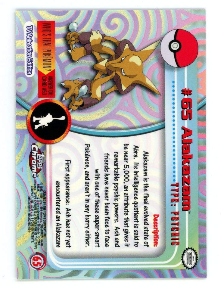 Pokemon Card - Alakazam #65 - Topps Chrome | eBay