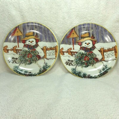 Snowman Holiday Christmas Plates Set of Two 8 inch plates, Studio 33 | eBay