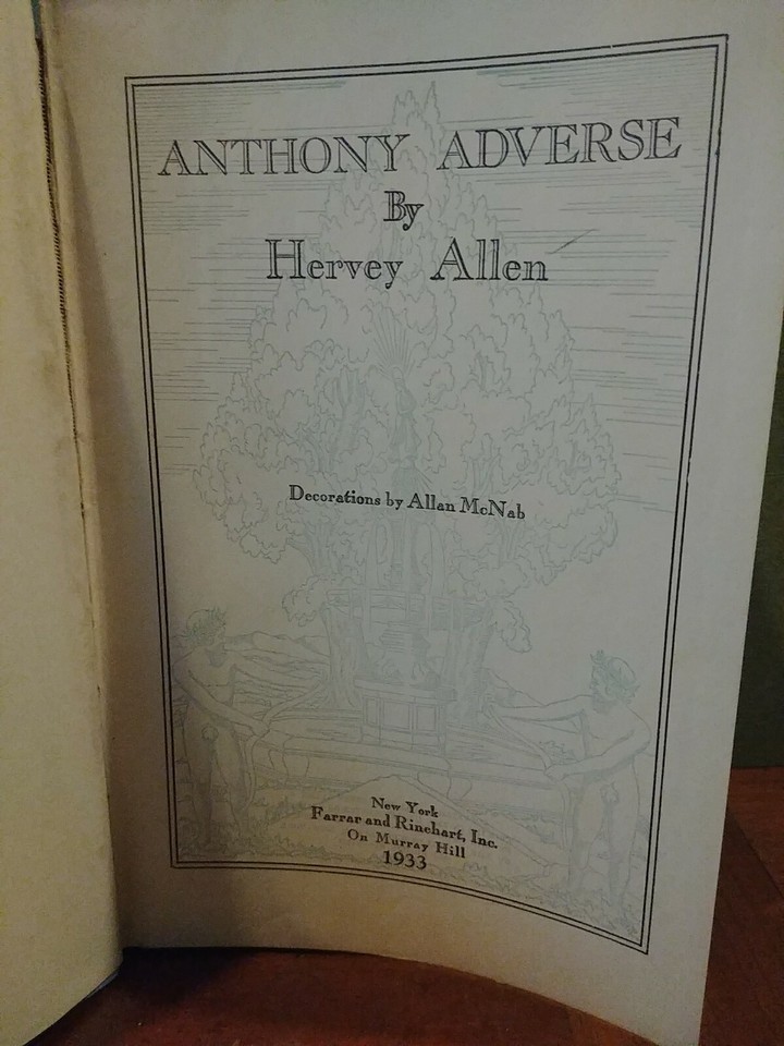 ANTHONY ADVERSE 1933 Hervey Allen Farrar & Rinehart | eBay