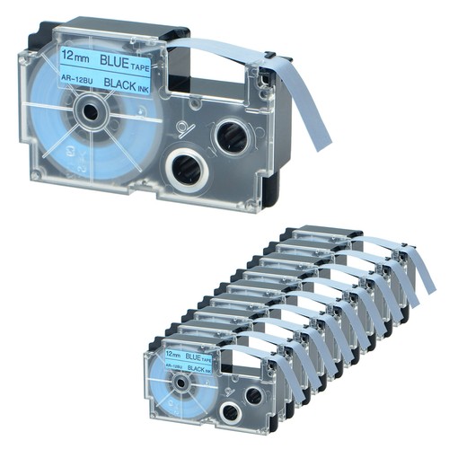 10PK Black on Blue EZ Label Tape Cartridge for Casio KL-60 12mm XR-12BU ...