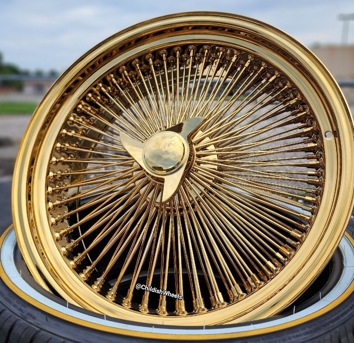 22" Inch All Gold 150 Spoke Wire Wheels Rims | 22x8 | 5x4.5 Bolt ...