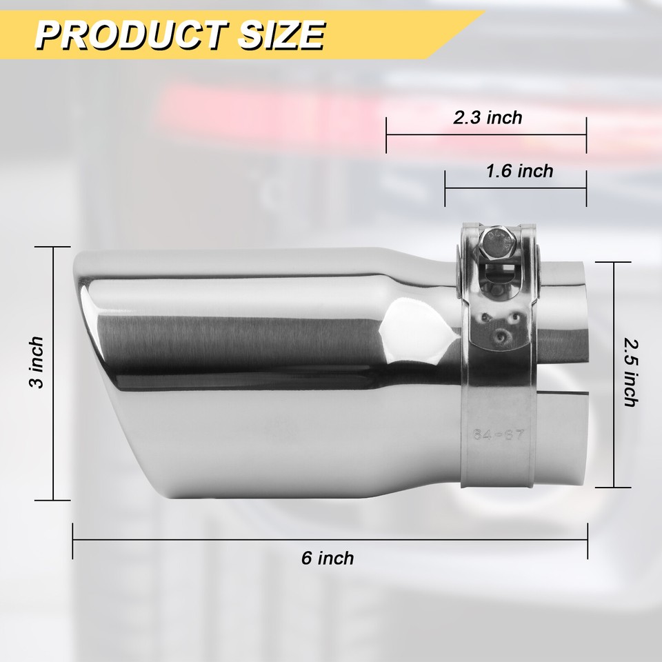 2x 2.5" Inlet 3"Outlet Chrome Stainless Steel Exhaust Tip Tailpipe ...