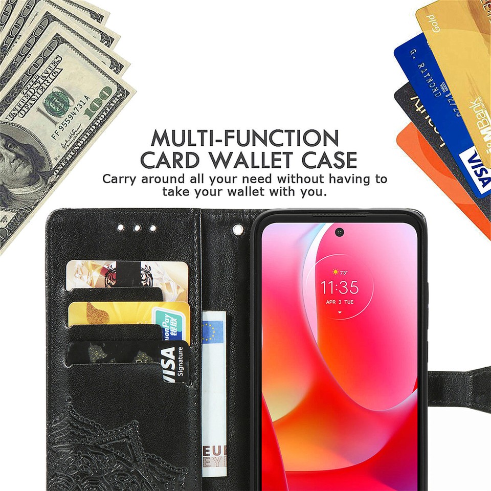 For Motorola Moto G Stylus/Pure/Power Embossed Leather Flip Wallet ...