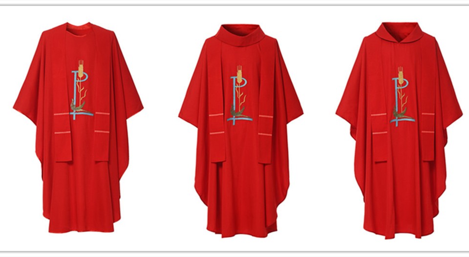 Catholic Red Chasuble with Bird Wheat Embroidered Priest outer Vestment ...