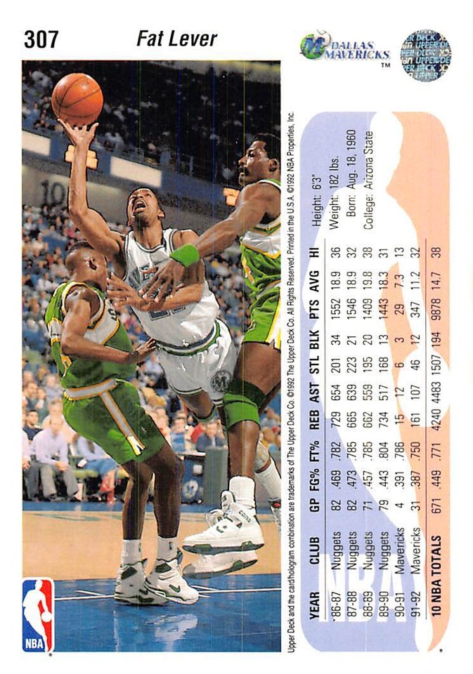 Fat Lever 1992 Upper Deck 307 Dallas Mavericks Basketball Card | eBay