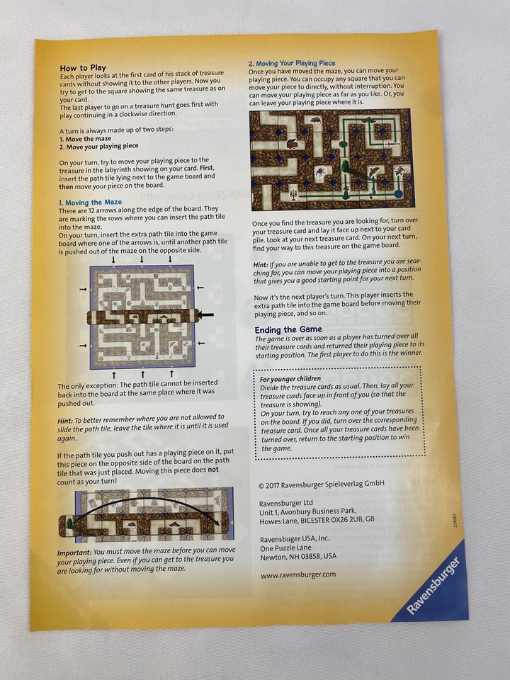 Ravensburger Labyrinth Board Game Instructions Page Color 2017 Fast ...