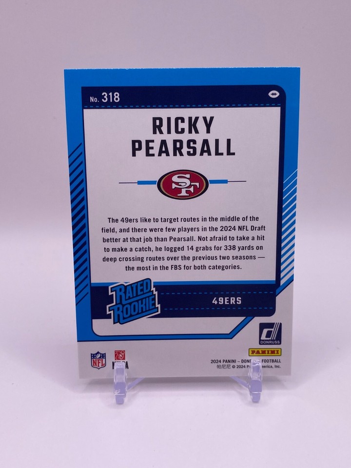 2024 Panini Donruss Ricky Pearsall RC Rookie #318 San Francisco 49ers ...