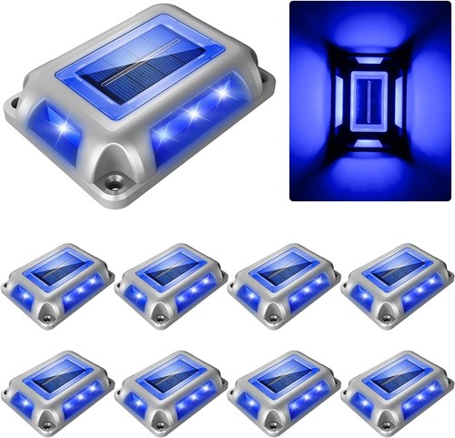 8x Blue LED Solar Pathway Light Outdoor Road Dock Deck Step Driveway ...