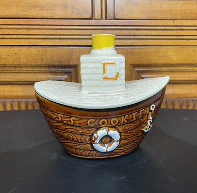 Nelson McCoy Cookie Jar SS Cookies Vintage Ceramic Tugboat 1980s Brown ...