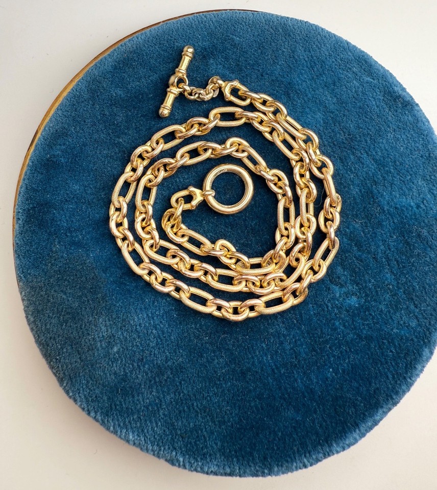 Fine Italian 14K Gold Chain Necklace Cross Hatched & Smooth Links 17 3/ ...