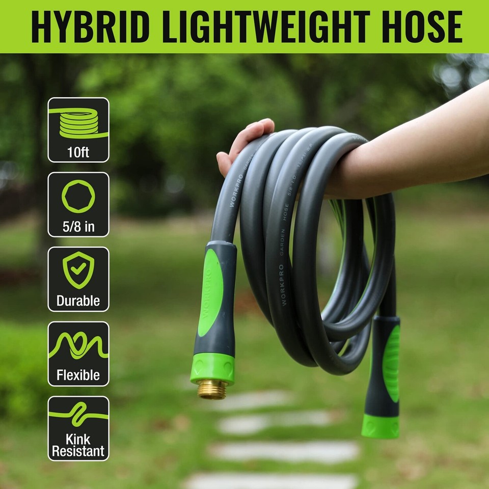 WORKPRO 5/8 IN x 10 FT Garden Hose Water Hose w/Bi-Material 360 ...