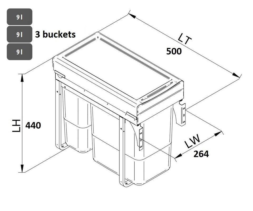 Recycle Bin Pull Out Kitchen Waste Bin SOFT CLOSE 300mm and 400mm unit ...