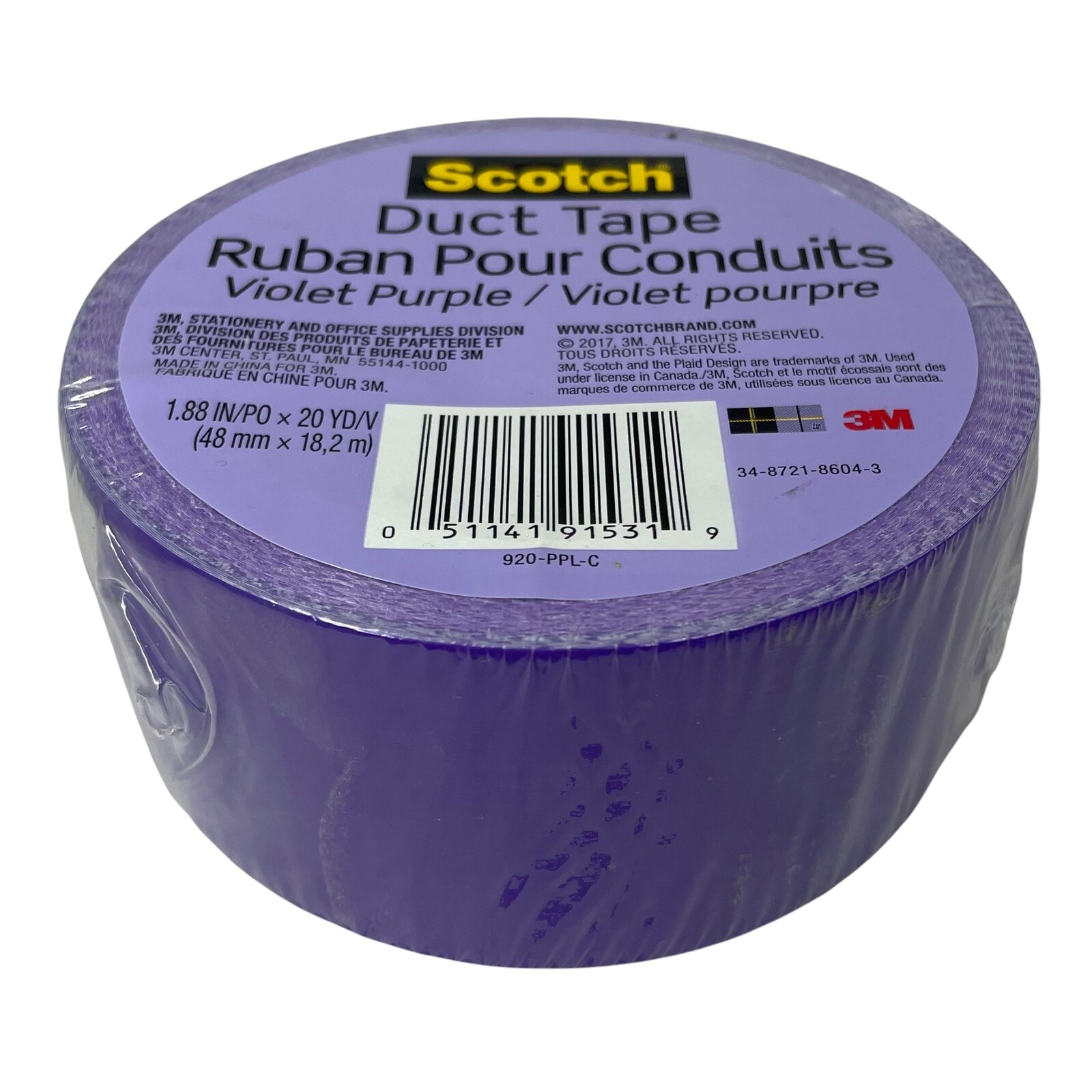 3M 920-PPL-C Scotch Violet Purple Mid-Grade Duct Tape 1.88 in. x 20 yd ...