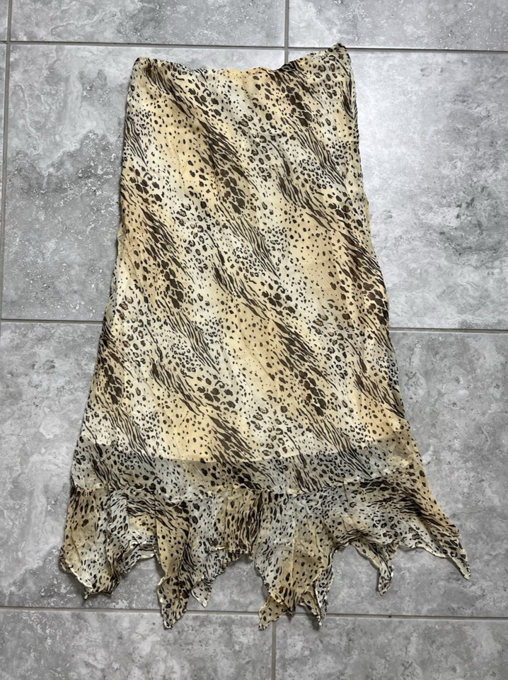 Spenser Jeremy VTG 90s Silk Animal Print Chiffon Midi Skirt Ruffle ...