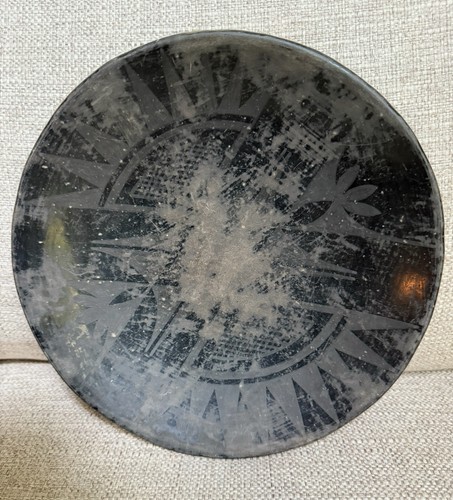 Antique Vtg Maria Martinez Blackware Pottery Plate SIGNED San Ildefonso ...