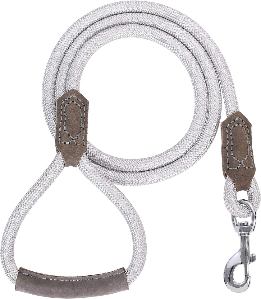 | Premium Leather Dog Leash | Strong Rope Leash | Leather Handle | Zinc ...