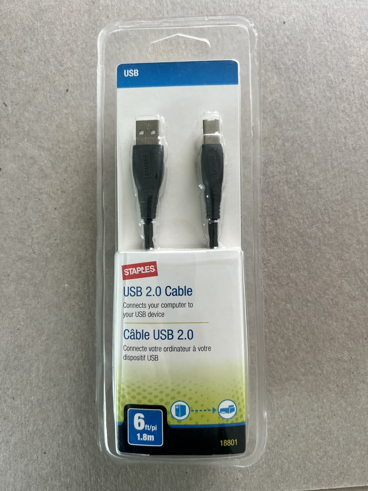 STAPLES USB 2.0 Cable Connects Computer to USB Device NEW IN PACKAGE ...