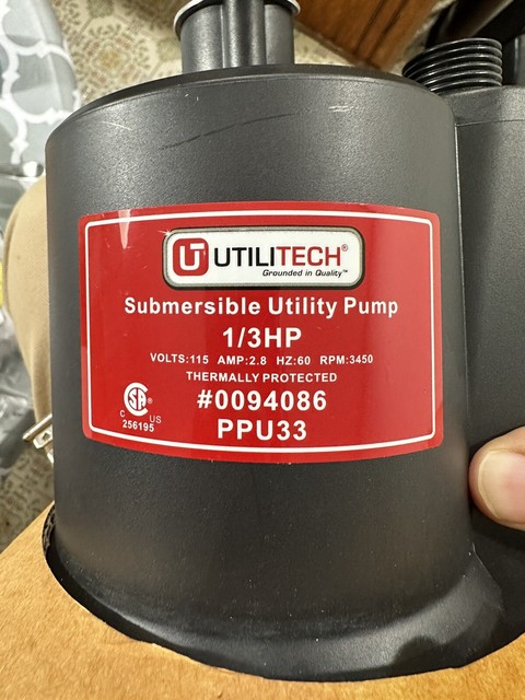Utilitech 0094086 1/3 HP 1800 GPH Submersible Utility Pump Ppu33 for ...
