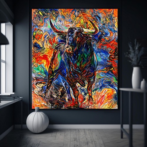 LEINWAND BILDER STIER BULLE BÖRSE ABSTRAKT DEKO WAND KUNSTDRUCK TIER ...