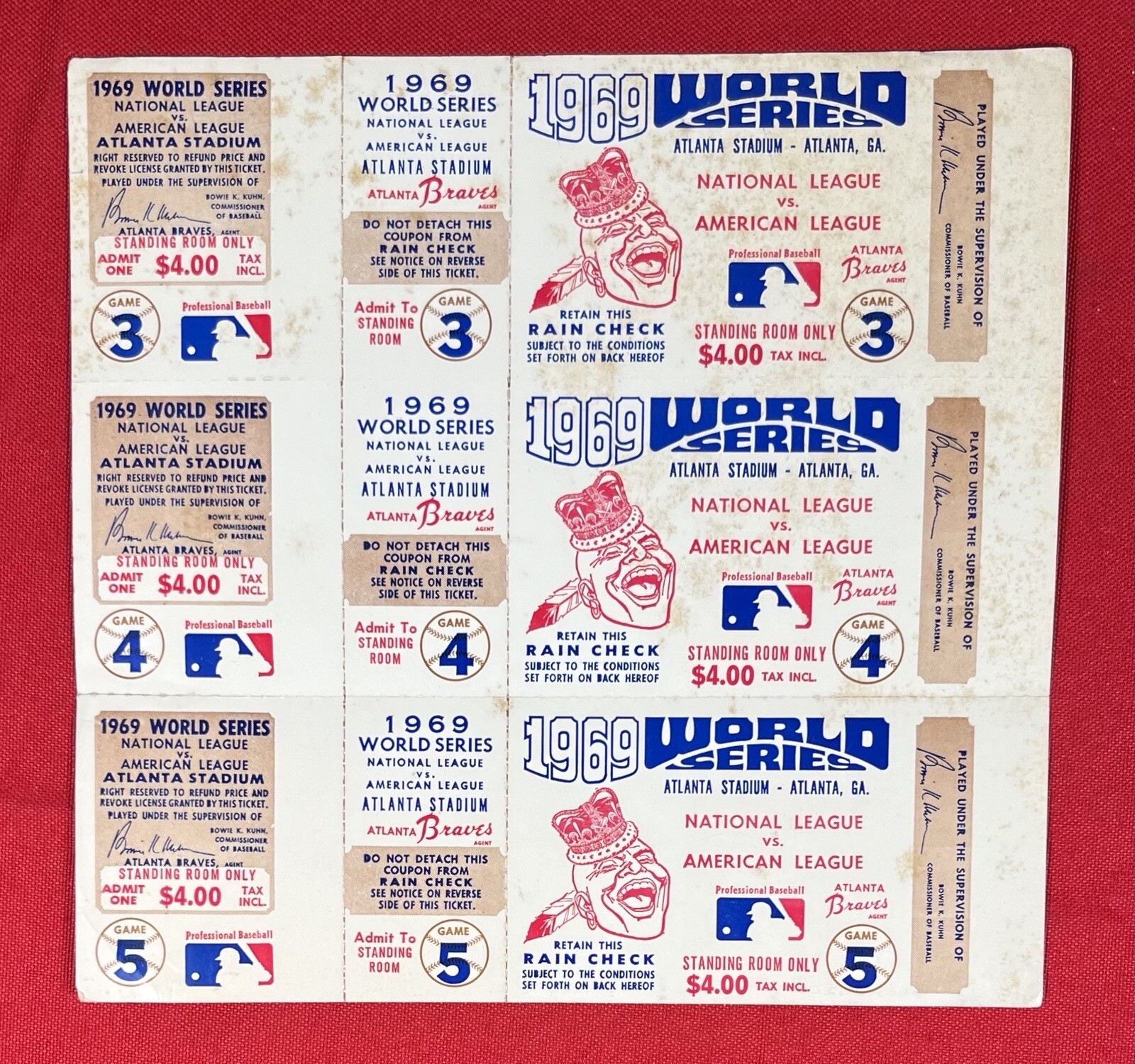 Vintage 1969 Atlanta Braves World Series Game 3 4 5 Tickets Early MLB ...