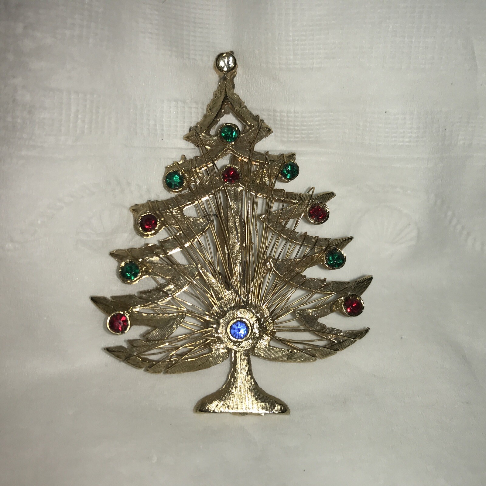 Vintage Signed LJM Christmas Tree Pin Brooch Gold Tone Harp Style ...