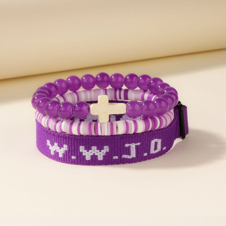 3Piece WWJD Cross Bracelet Set Braided Strap with Card Christian ...
