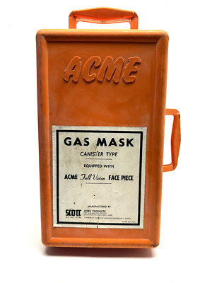 1930's Vintage ACME full vision Gas Mask Canister Type Orange Carry Box ...