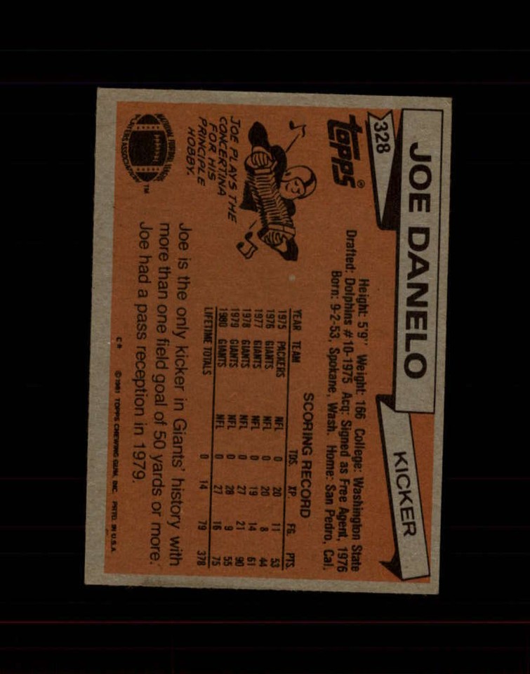 1981 Topps Football #328 Joe Danelo STARX 6 EX/MT CS64335 | eBay