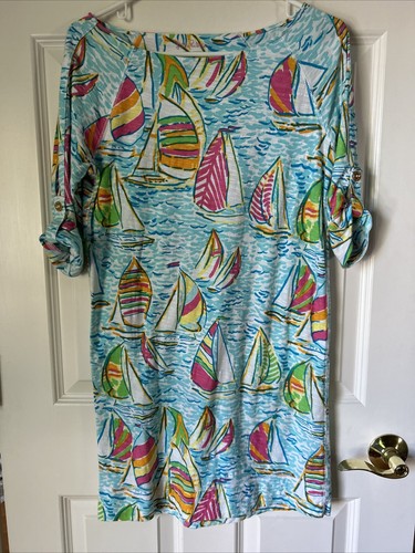 Lilly Pulitzer T-Shirt Dress You Gotta Regatta Sailboat XS roll 3/4 slv ...