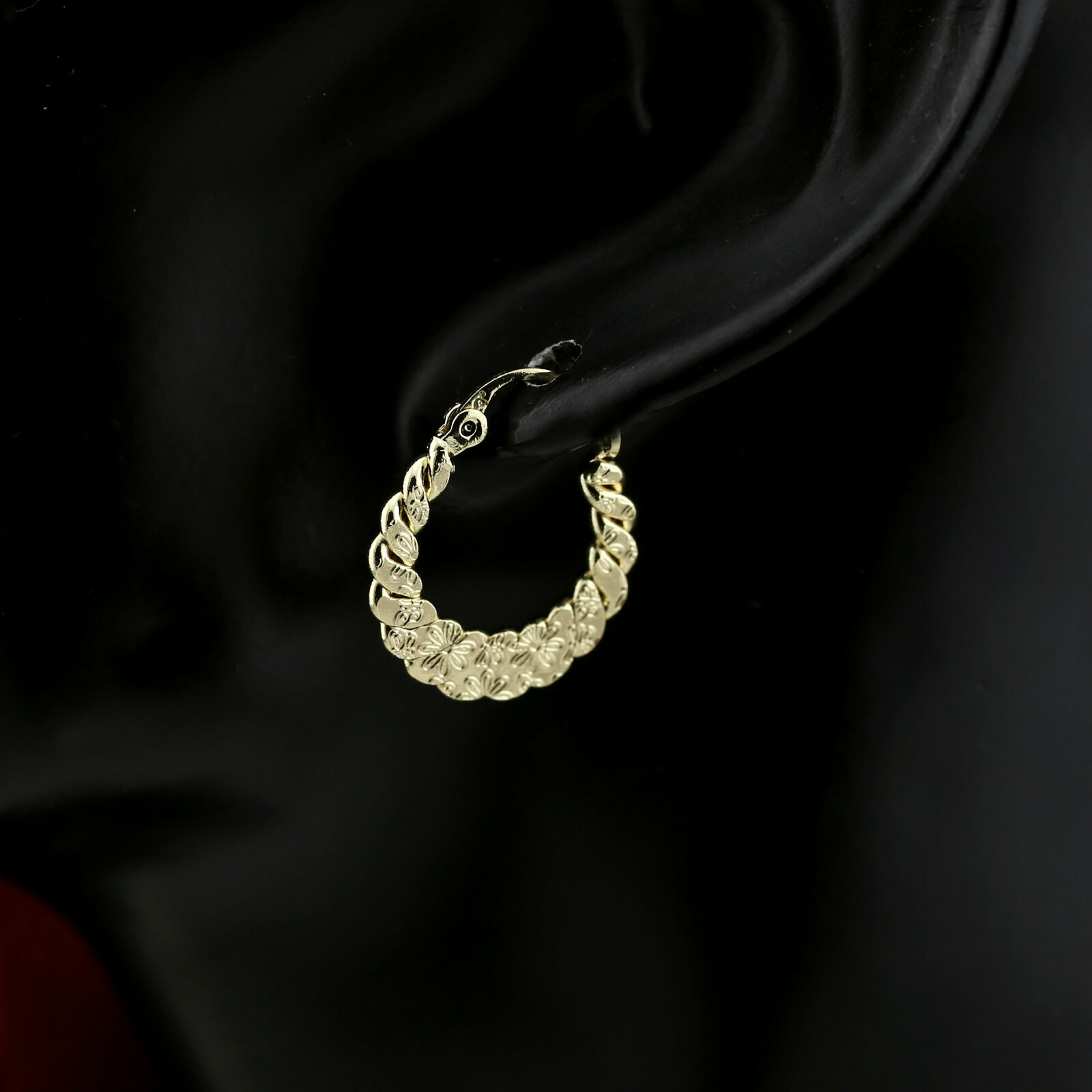 9K YELLOW GOLD FILLED WOMEN SOLID patterned FANCY CREOLE HOOP EARRINGS ...