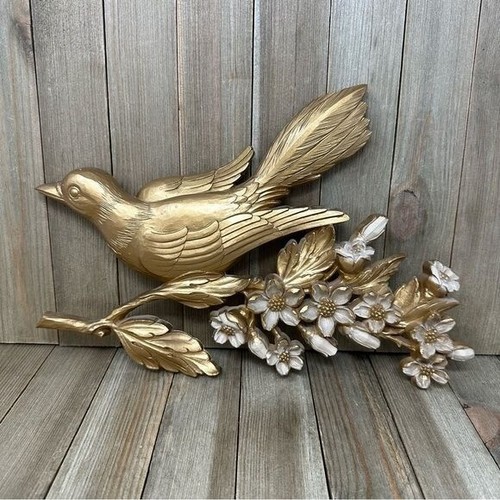 Vintage Syroco Bird on Dogwood Branch 60s Wall Hanging Gold Plastic ...