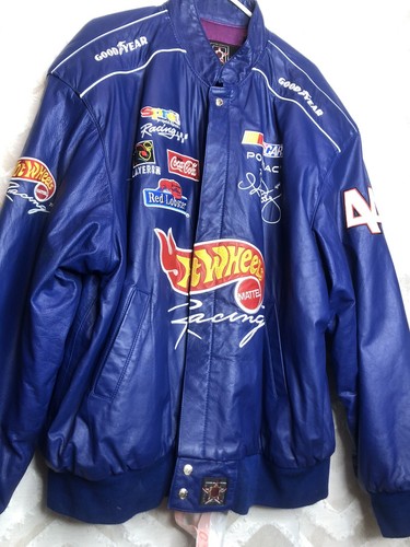 Jeff Hamilton Design xxxl Blue Leather Jacket Hot Wheels Nascar Racing ...