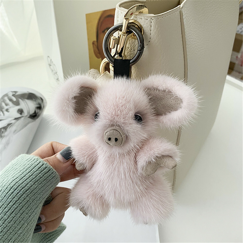 Cute Real Mink Fur Pig Keychain Fur Ball Pompom Car Phone Bag Charm ...