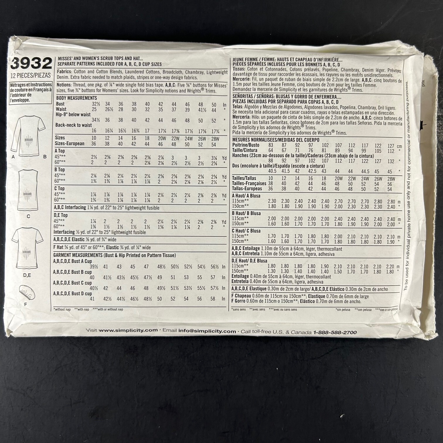 Simplicity 3932 Women's Scrub Tops Lab Jackets Hat Uncut Plus Size 20W ...