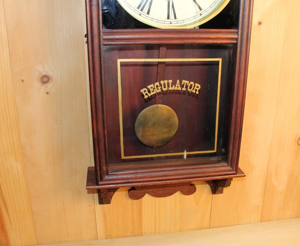 Impressive Antique Gilbert Store Regulator Clock ~ Serviced & Running ...