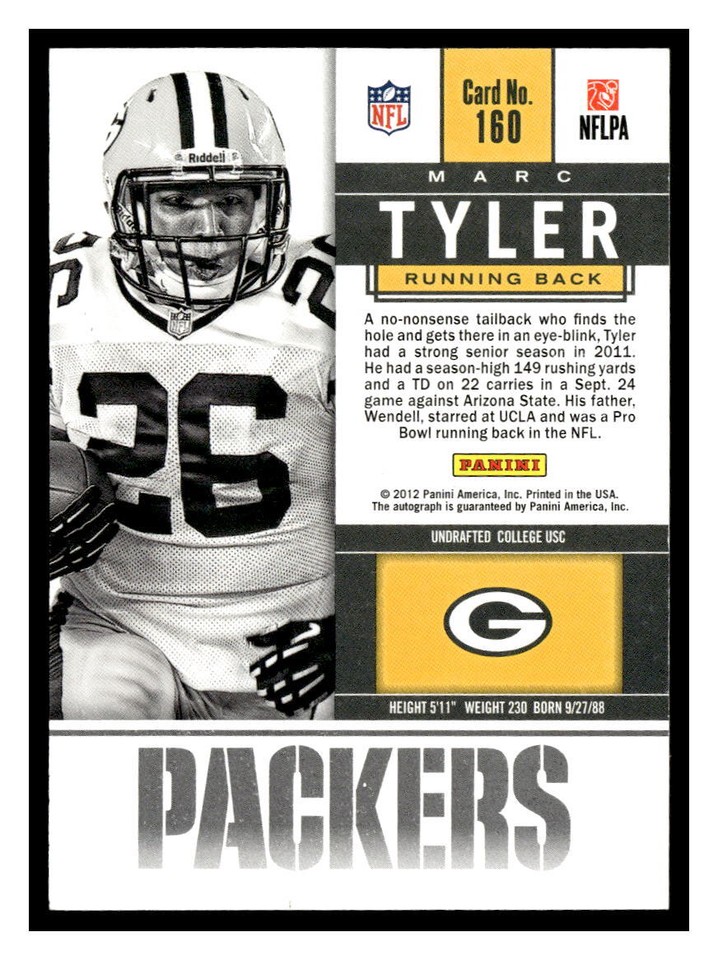 Marc Tyler 2012 Panini Contenders Autograph 160a AU, RC Rookie Auto | eBay