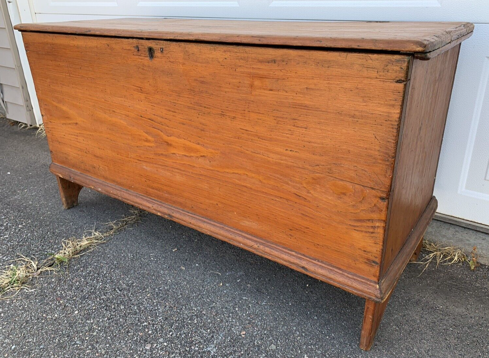 Primitive 18th Century Blanket Board Chest Forged Snipe Hinges Cut Out ...