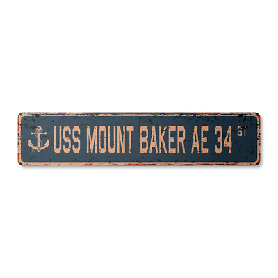 USS MOUNT BAKER AE 34 Vintage Street Sign us navy ship veteran sailor ...